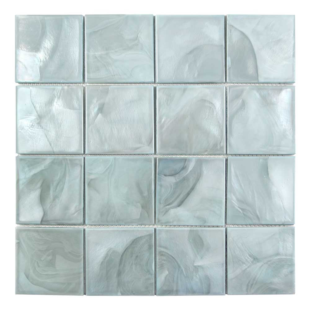 Ocean Mist Green Pearlescent Iridescent Square Glass Tile