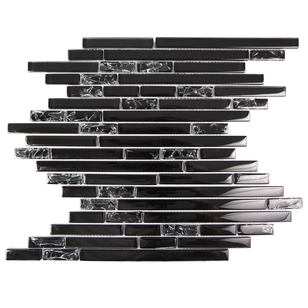 Cove Staggered Black Interlocking Linear Glass Mosaic Tile