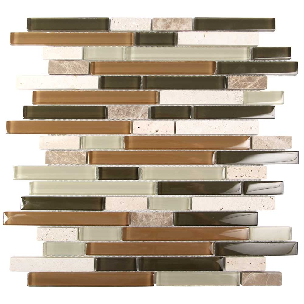 Java Beige Interlocking Linear Glass Mosaic Tile