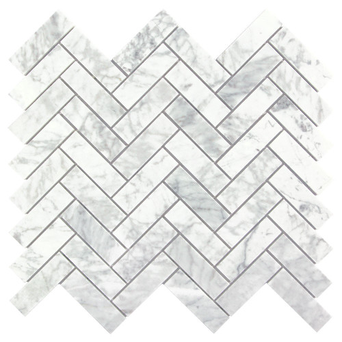 Tidal Carrara Herringbone Honed Marble Mosaic Tile