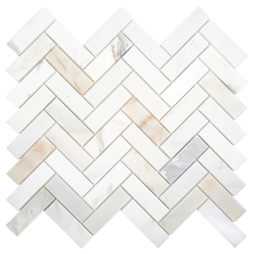 Tidal Calacatta Gold Herringbone Honed Marble Mosaic Tile