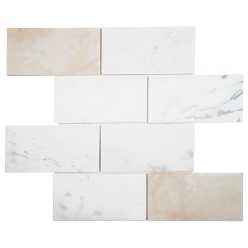 Tidal Calacatta Gold Subway Honed Marble Mosaic Tile Sample