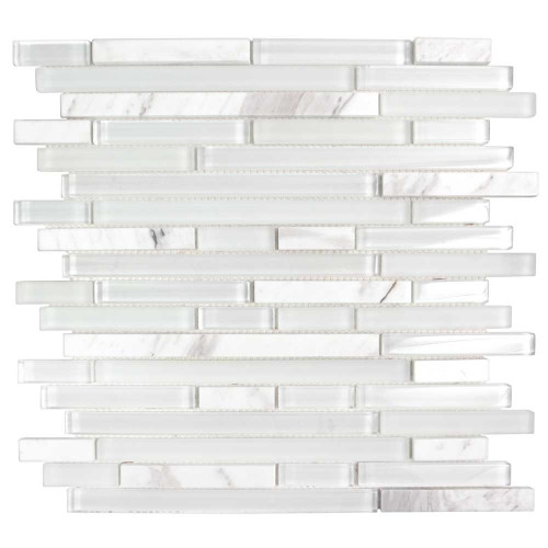 Java White Interlocking Linear Glass Mosaic Tile