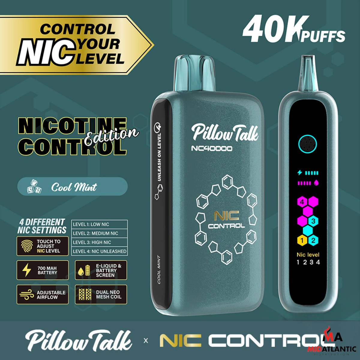Pillow Talk NC40000 Nic Control 40k Puffs 50mg 20mL Disposables w ...