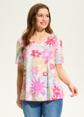 ALINE ELBOW SLV TOP FLOWERS 3686844 - Brock's