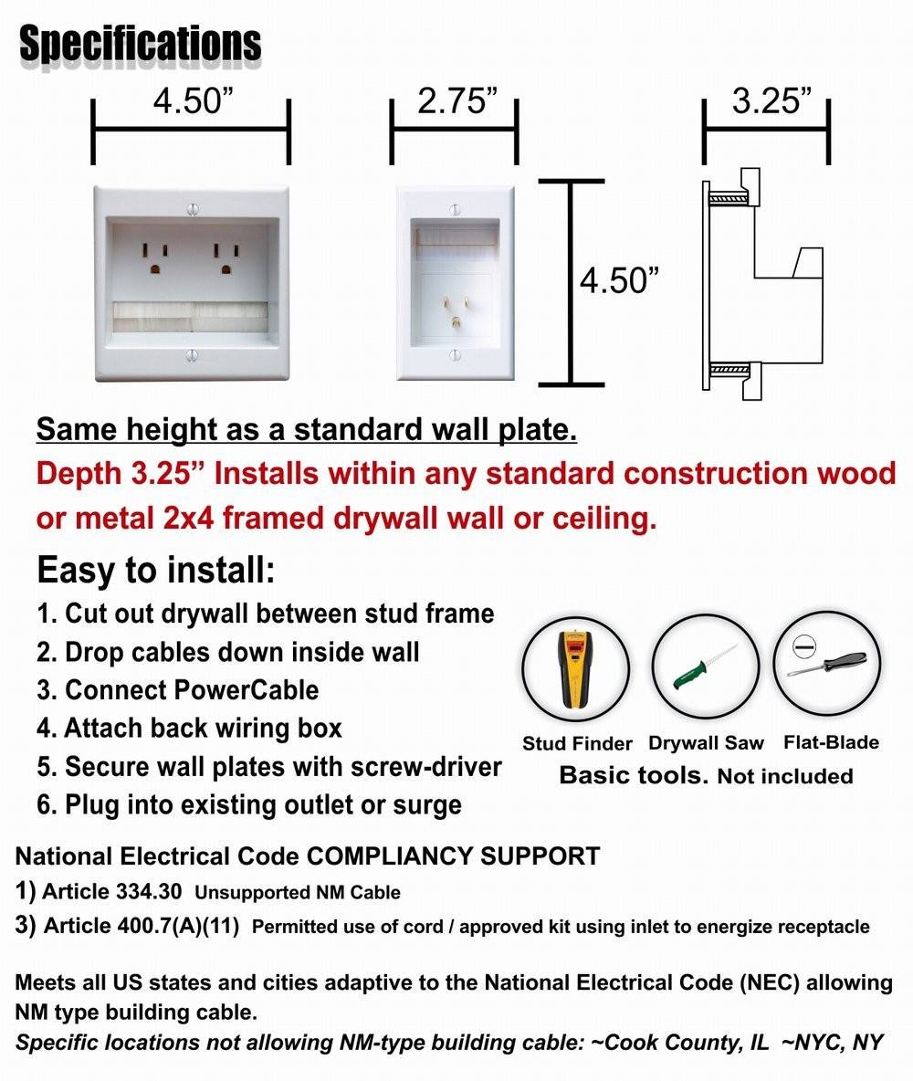 PowerBridge TWO-PRO-6 Cable Management System with Dual Power for Wall ...
