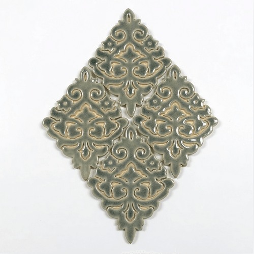 Damask Handmade Tile in Forest Green Crackle | Batch of 4 square feet ...