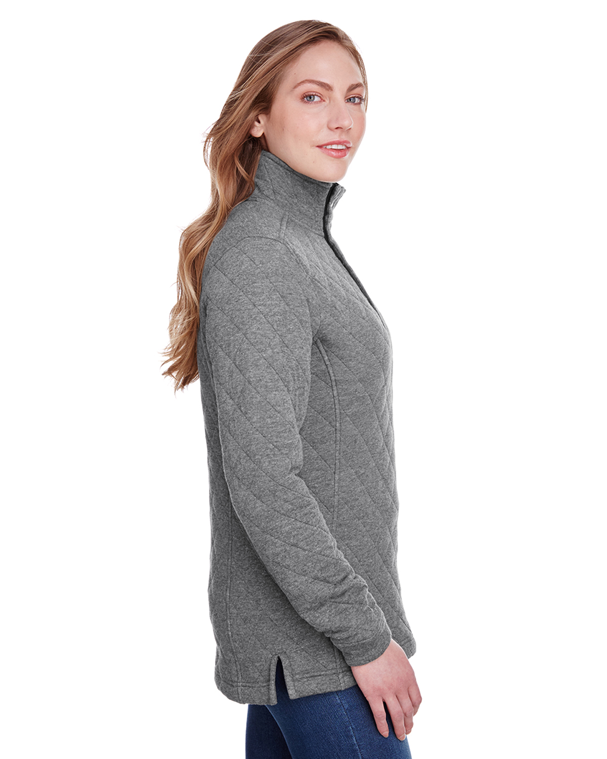 JA8891 Ladies' Quilted Snap Pullover | BlankTeesUSA
