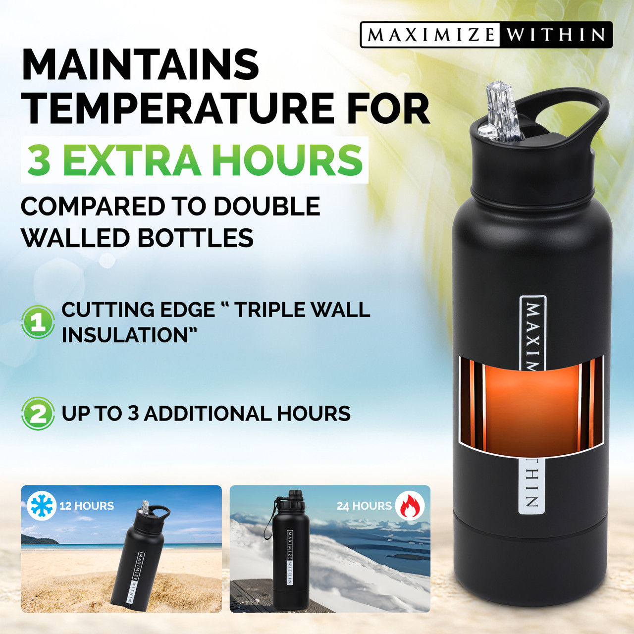 Stainless Steel Water Bottle with Hidden Compartment - Maximum Slim ...