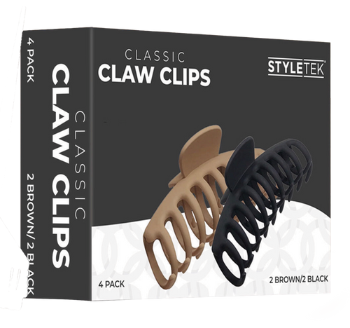 StyleTek Rubberized Claw Clips 4-Pack (Black & Brown)