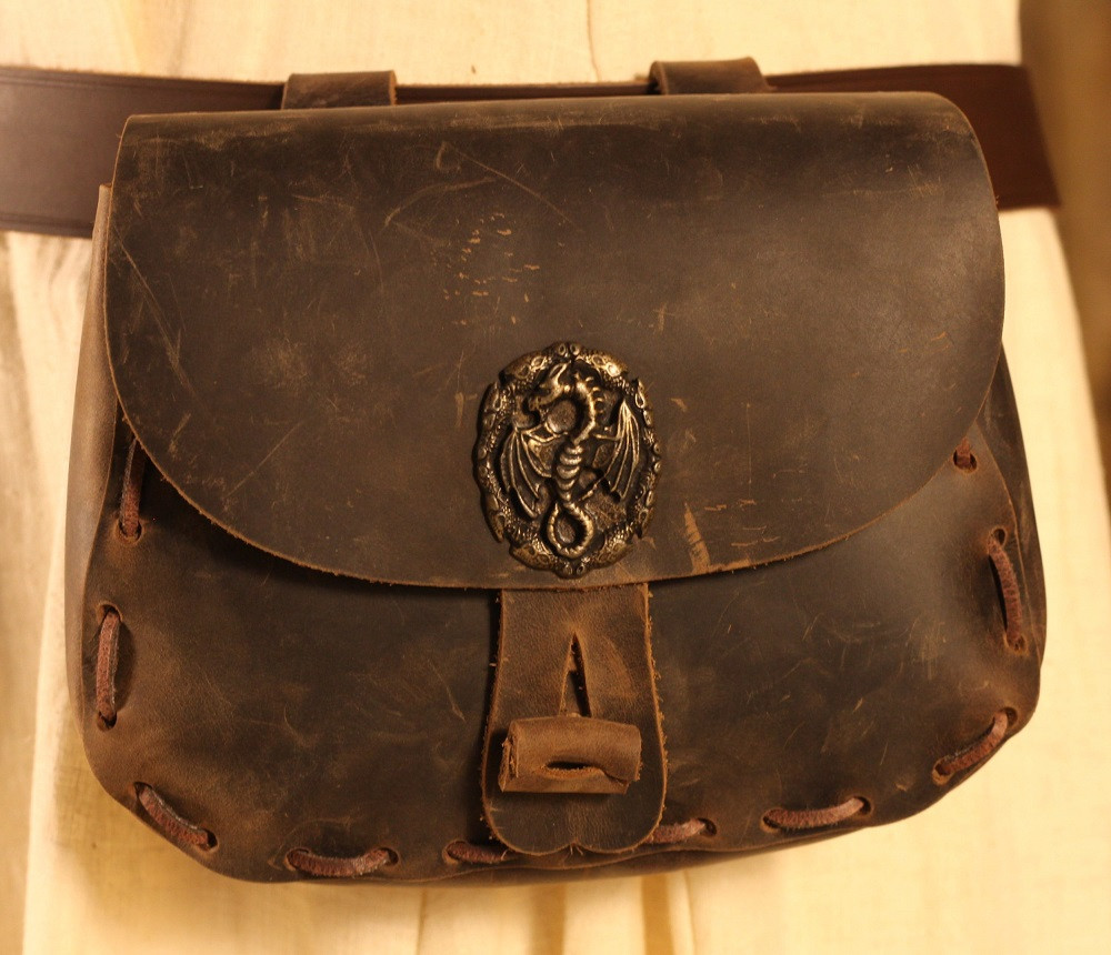 Celtic Dragon Black Leather Pouch