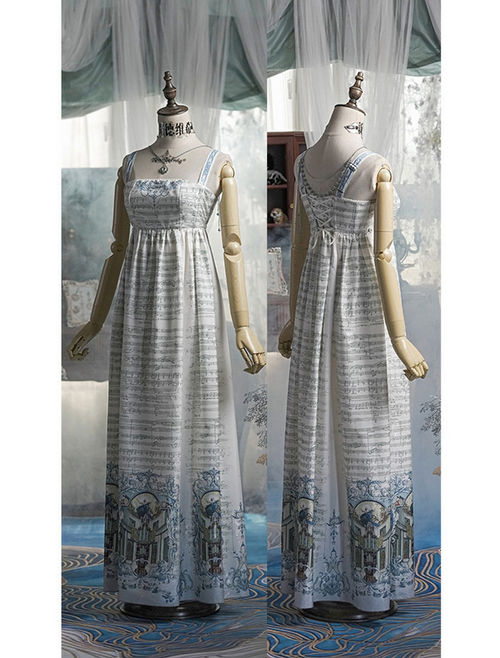 Music Score Prints Sleeveless Dress & Chiffon Overdress