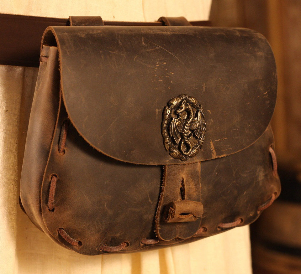 Celtic Dragon Black Leather Pouch