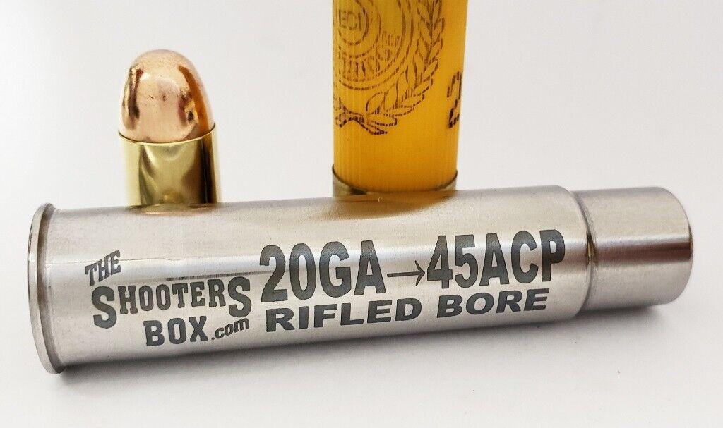 20GA to 45ACP RIFLED Shotgun Adapter - Chamber Reducer - Stainless Steel