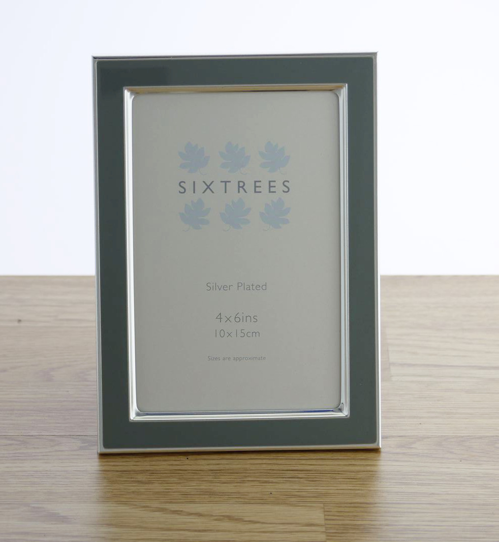 Sixtrees Kew 6x4 inch Silver Plated Enamel Grey Photoframe.