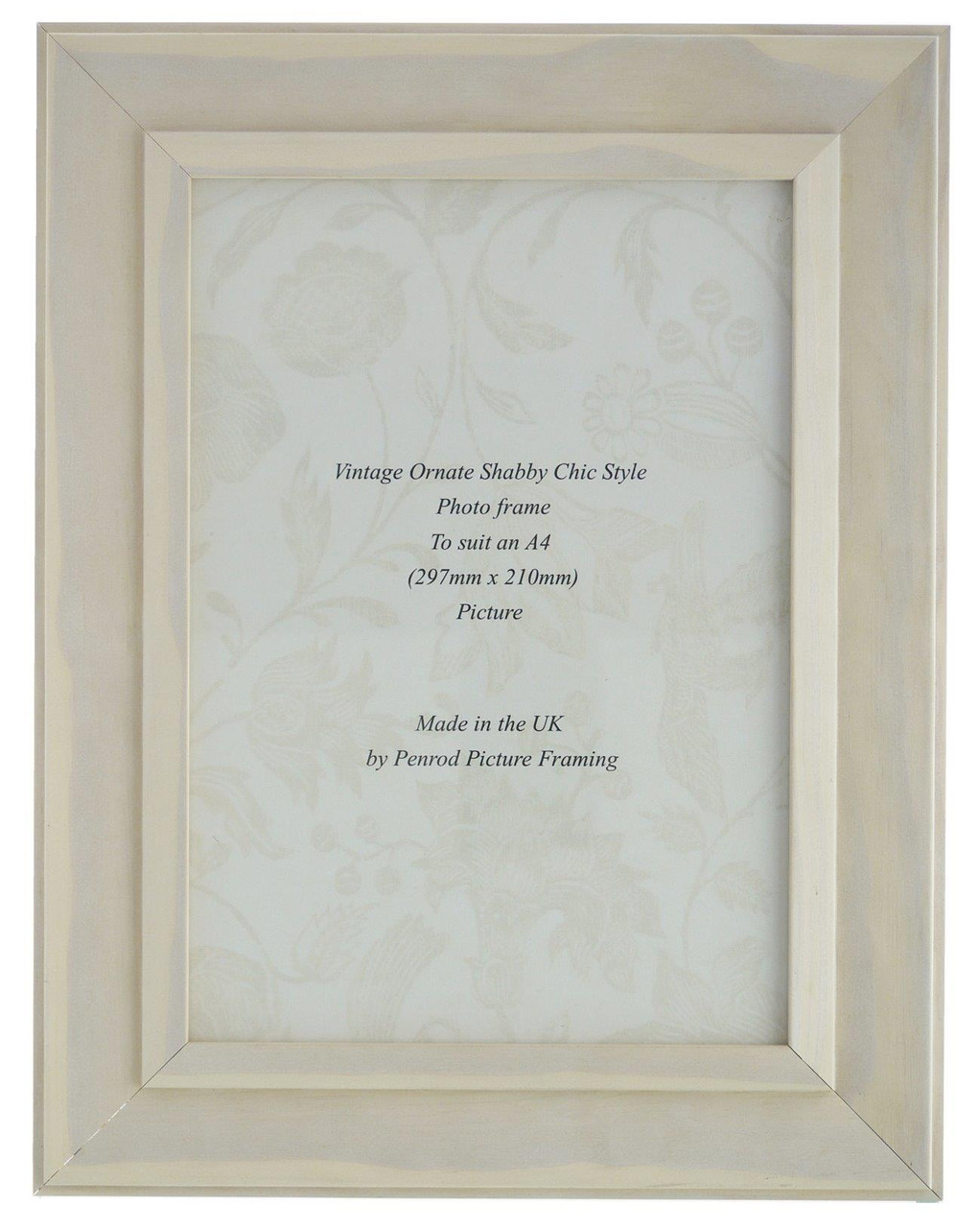 Padstow White Handmade A4 Shabby Chic Photo Frame. Distressed pattern.