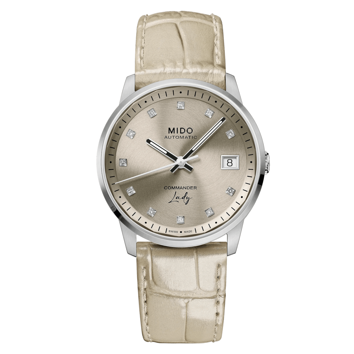 Mido Commander Lady Automatic 35 mm Brown Diamond-Set Dial Stainless ...