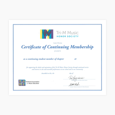 Tri-M Senior Certificate (20/Pack) - NAfME