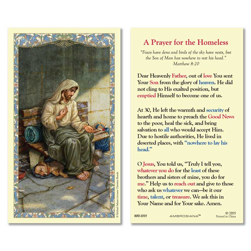 Christ Homeless - A Prayer for the Homeless Laminated Holy Card - 25/pk ...