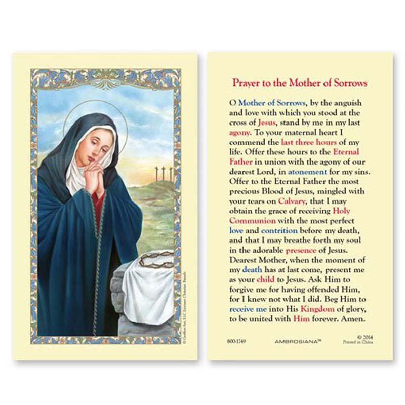Our Lady of Sorrows (Prayer to the Mother of Sorrow) Laminated Holy ...