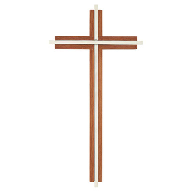 10" H Maple Hardwood Walnut Finish Cross With Nickel-Plated Inlay ...