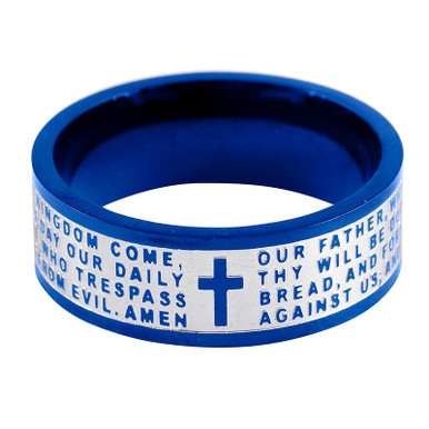 Our Father Prayer Stainless Steel Lasered Ring- Blue - [Wholesale ...