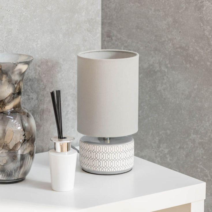 Grey Etched Table Lamp with Grey Shade