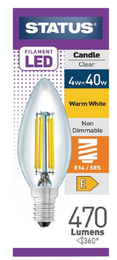 Status Filament LED Candle SES Warm White Light Bulb 4/40w