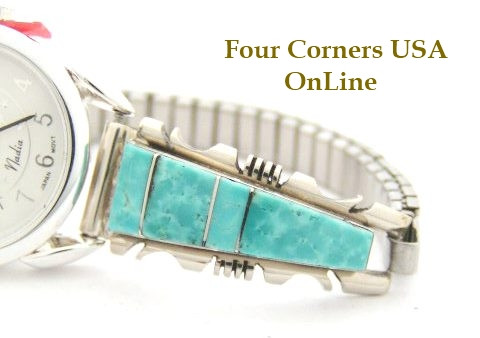 Women's Turquoise Inlay Sterling Watch Chief Headdress Face Native ...