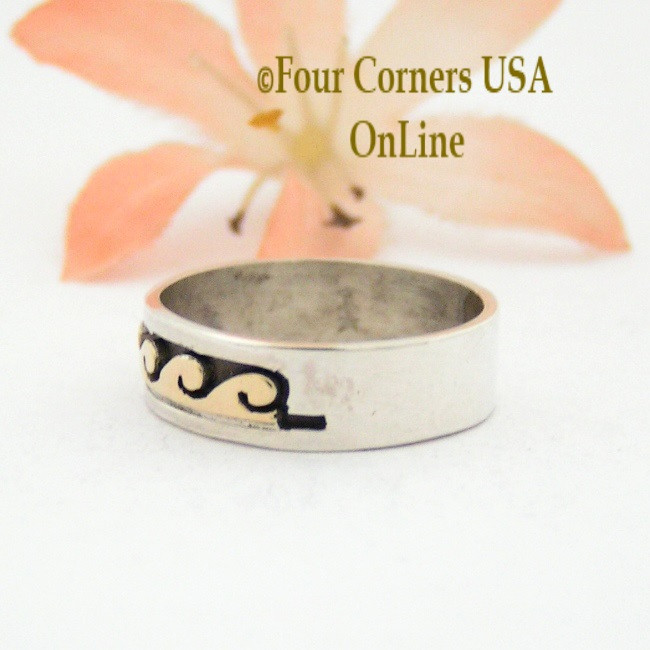 Size 6 Ring 14K Gold and Silver Wave Water Symbol Wedding Band Style ...