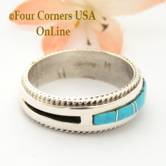Size 13 Turquoise Inlay Rope Band Ring Navajo Wilbert Muskett Jr WB ...