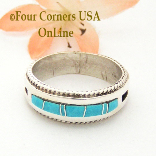 Size 13 Turquoise Inlay Rope Band Ring Navajo Wilbert Muskett Jr WB ...
