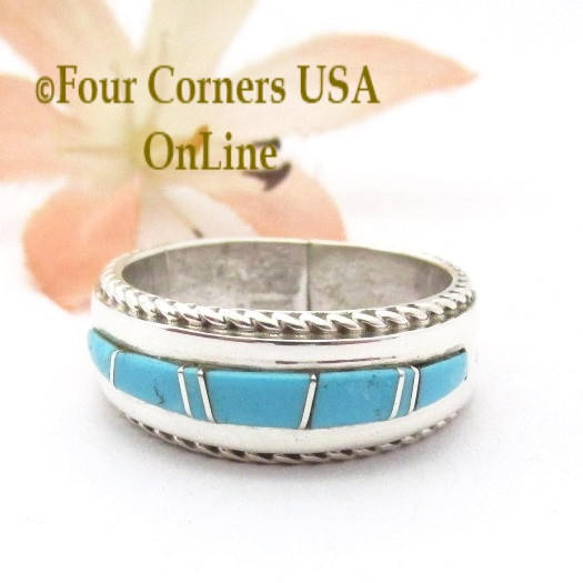 Size 6 1/2 Turquoise Inlay Rope Band Ring Navajo Wilbert Muskett Jr WB ...