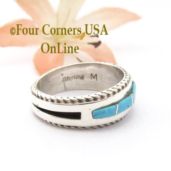 Size 6 1/2 Turquoise Inlay Rope Band Ring Navajo Wilbert Muskett Jr WB ...