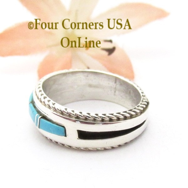 Size 6 1/2 Turquoise Inlay Rope Band Ring Navajo Wilbert Muskett Jr WB ...