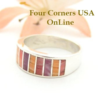 Size 6 1/2 Multi Color Spiny Oyster Shell Inlay Band Ring Native ...