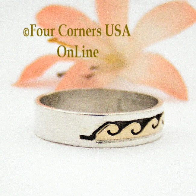 Size 9 3/4 Ring 14K Gold Silver Wave Water Symbol Band Ring Navajo ...