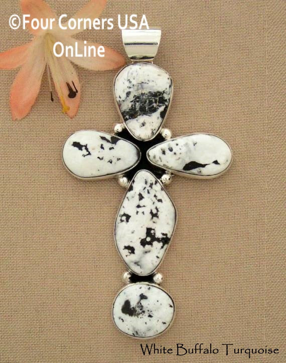 Large White Buffalo Turquoise Cross Navajo Artisan Lyle Piaso NACR-1424 ...
