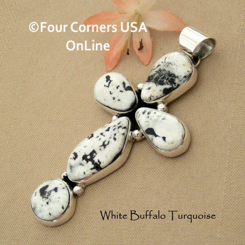 Large White Buffalo Turquoise Cross Navajo Artisan Lyle Piaso NACR-1424 ...