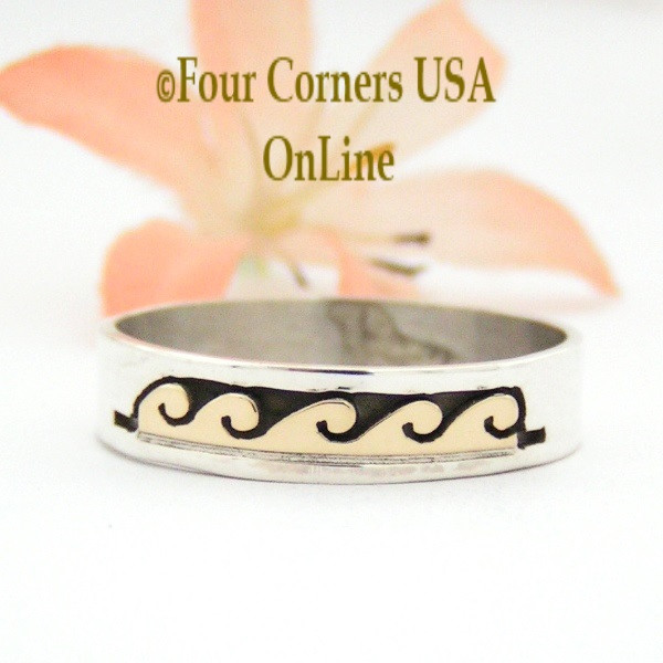 Size 13 Ring 14K Gold and Silver Wave Water Symbol Wedding Band Style ...
