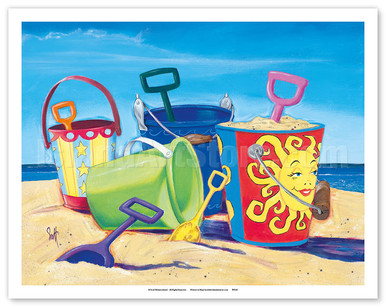 Bucket List - Beach Buckets with Shovels - Fine Art Prints & Posters