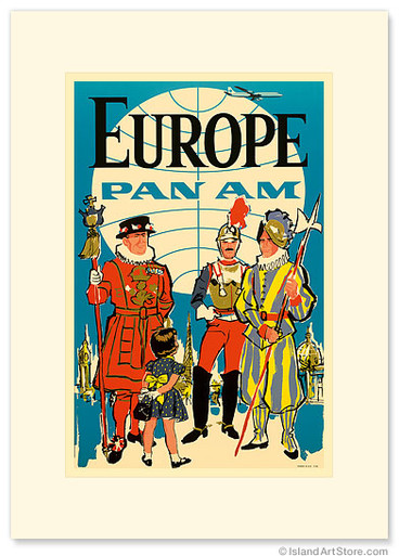 Europe Pan Am, Beefeater Guards - Vintage Airline Travel Poster ...