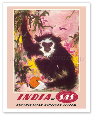 India - by SAS Scandinavian Airlines System - Black Monkey - Fine Art ...