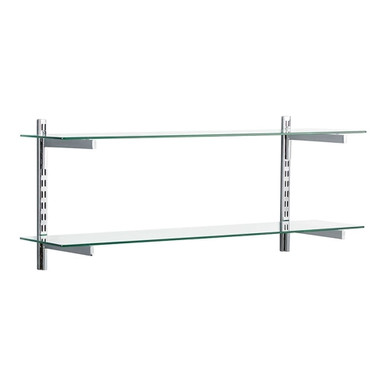 Chrome & Glass Adjustable Shelving: Uprights, 2 x Shelves, 4 x Brackets