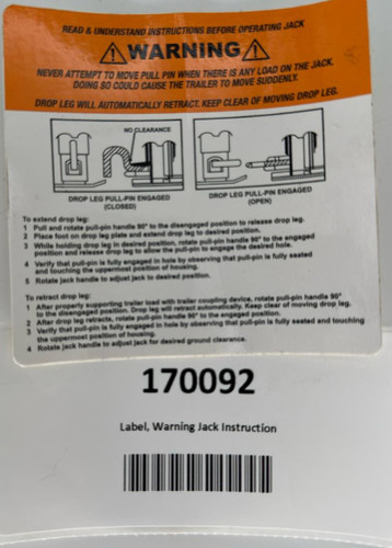 Label, Warning Jack Instruction - LoadTrailParts.com