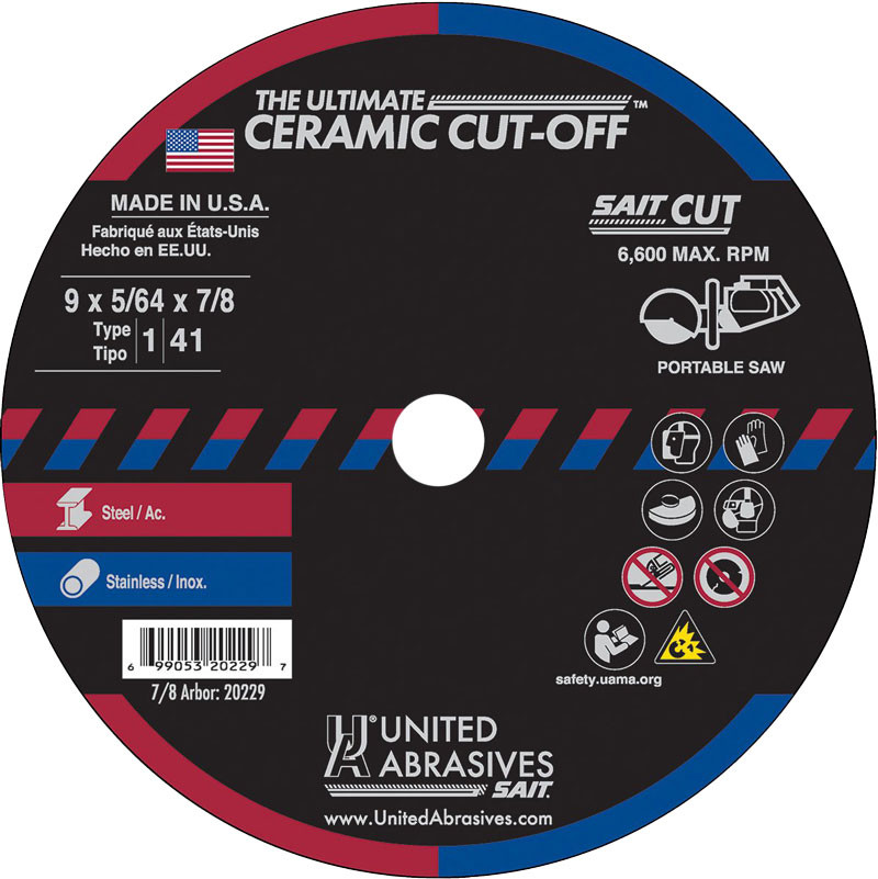 United Abrasives 20229 9" x 5/64" x 7/8" Ultimate Ceramic Abrasive Cut ...