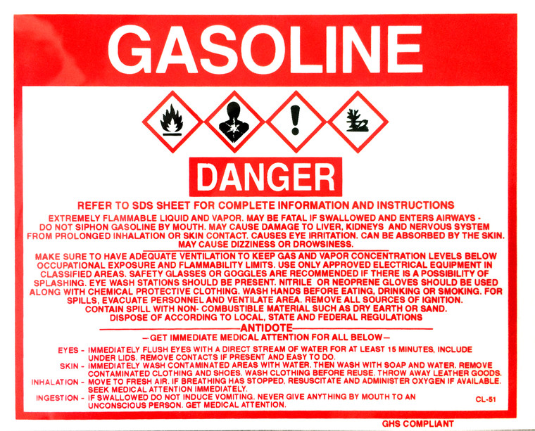 Danger Gasoline Label