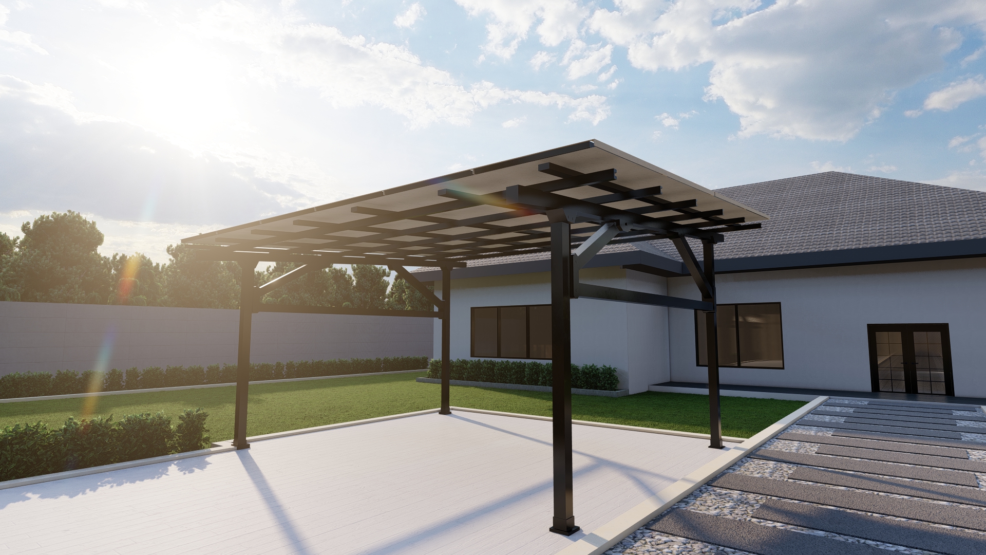 Chiko Usa Residential Steel Carport Black Solar Pergola Solar Gazebo