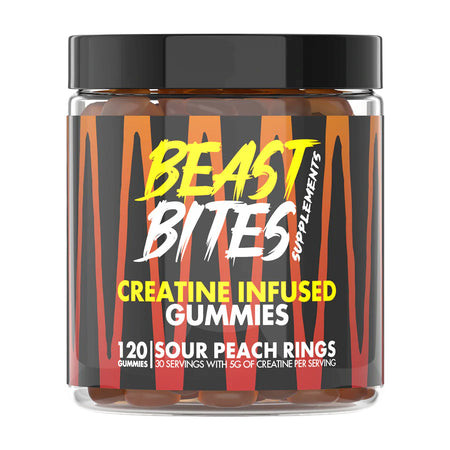 Beast Bites Creatine Infused Gummies Sour Peach Rings - 30 Servings ...