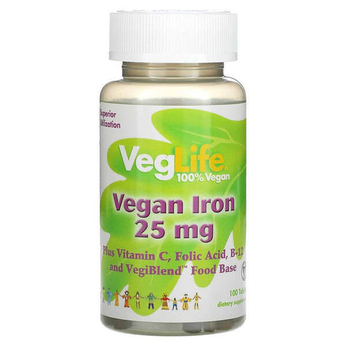 VegLife, Vegan Iron, 25 mg, 100 Tablets - Goods And Naturals
